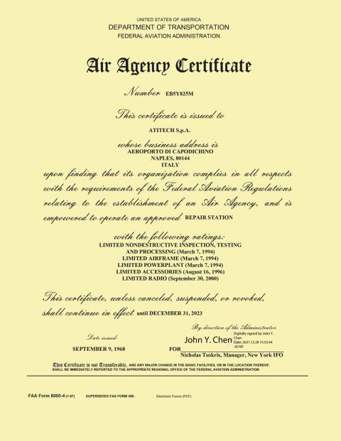 Atitech has renewed FAA Air Agency certificate - Atitech
