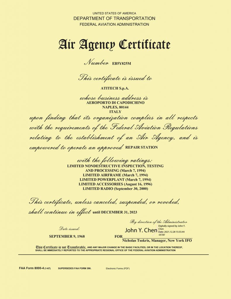 Atitech has renewed FAA Air Agency certificate - Atitech